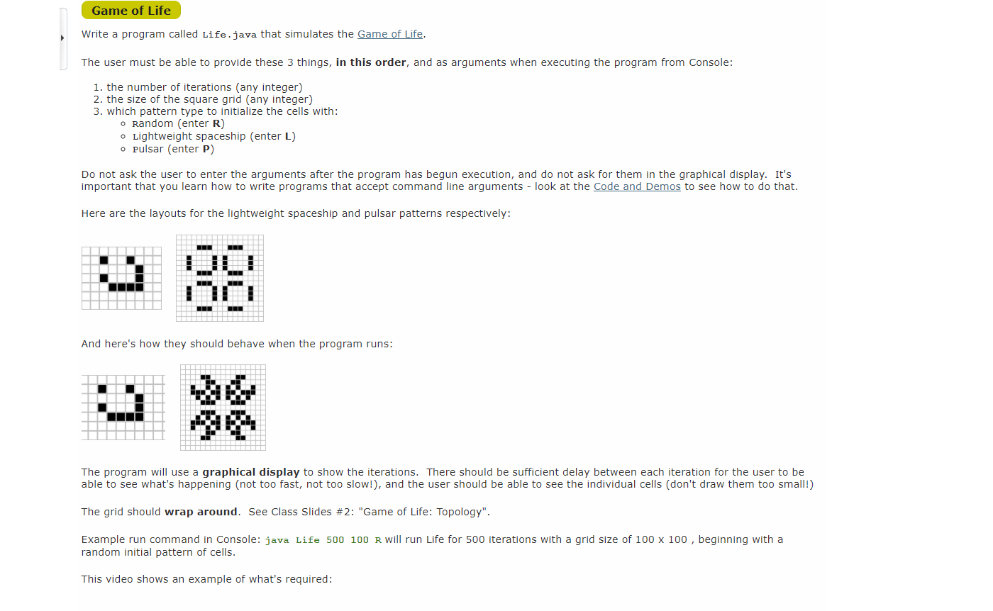 Solved Game Of Life Write A Program Called Lifejava That 0576