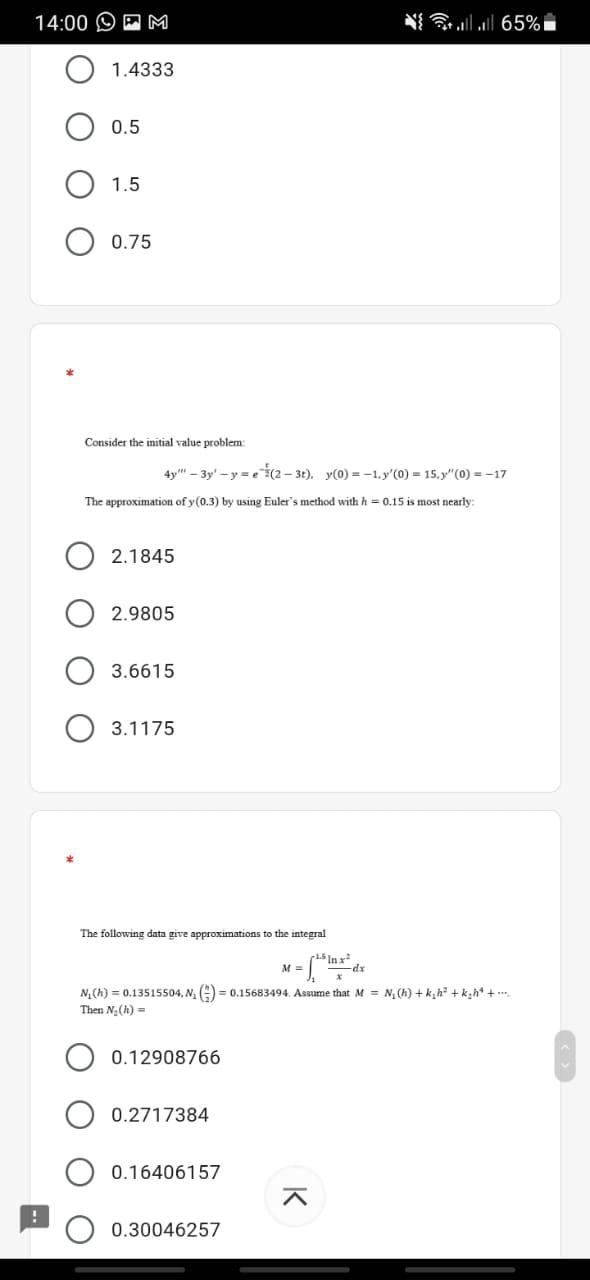 Solved 14:00 PM 65% ااااار ج } 1.4333 0.5 1.5 0.75 Consider | Chegg.com