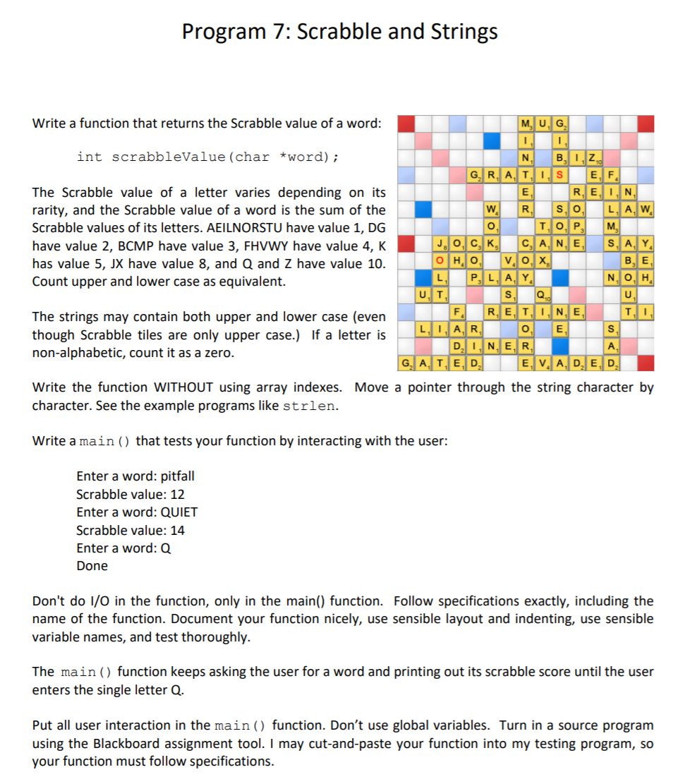Solved Program 7 Scrabble And Strings Write A Function That