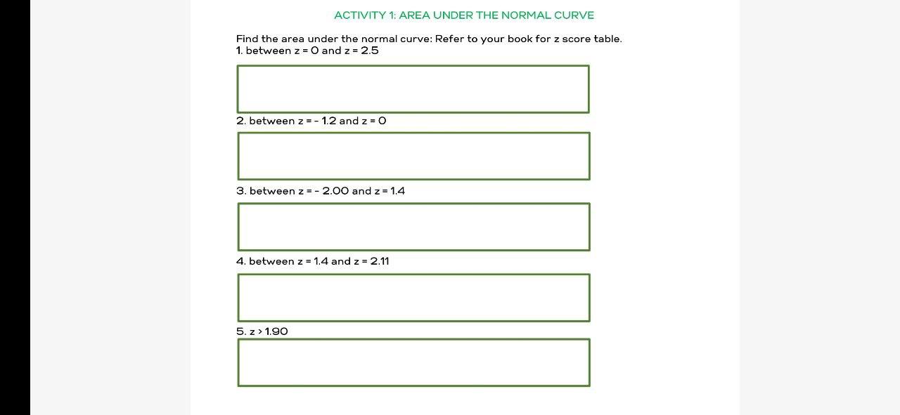 Solved ACTIVITY 1: AREA UNDER THE NORMAL CURVE Find the area | Chegg.com