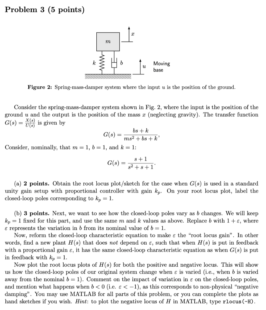 Problem 3 (5 points) Figure 2: Spring-mass-damper | Chegg.com