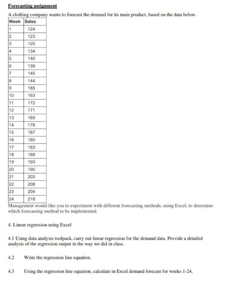 Solved Forecasting assignment A clothing company wants to | Chegg.com