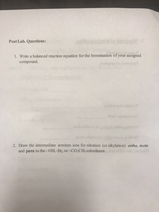 Solved Post Lab. Questions: 1. Write a balanced reaction | Chegg.com
