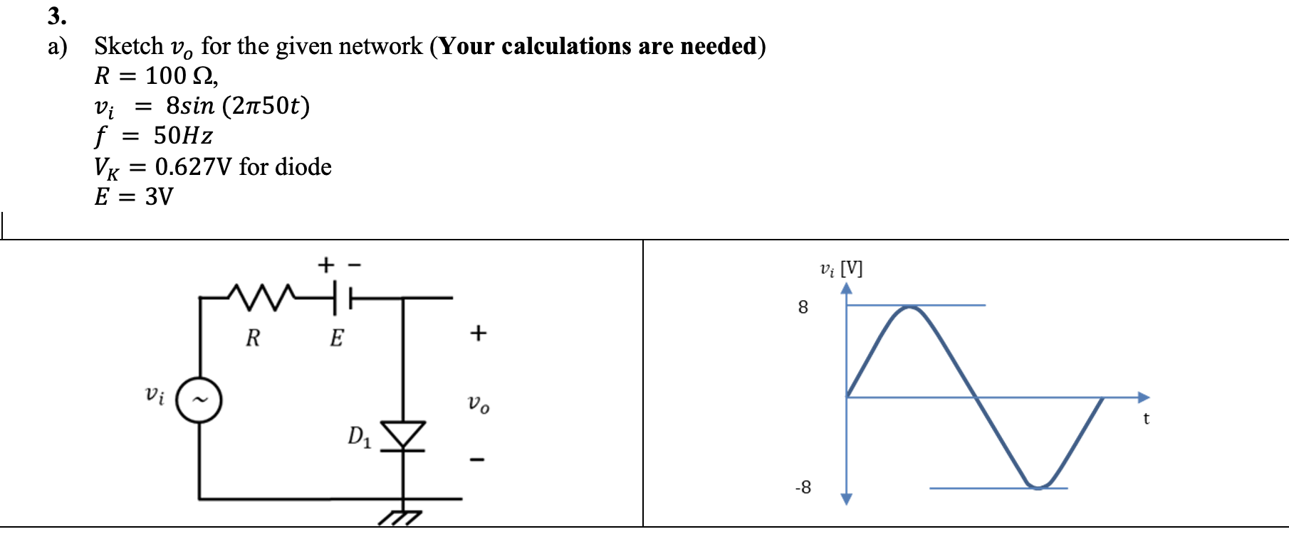Solved a) Sketch v0 for the given network (Your calculations | Chegg.com