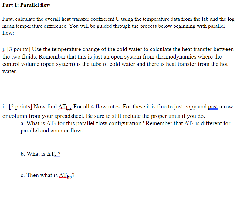 Table 1. Connections for Parallel Flow heat exchanger | Chegg.com