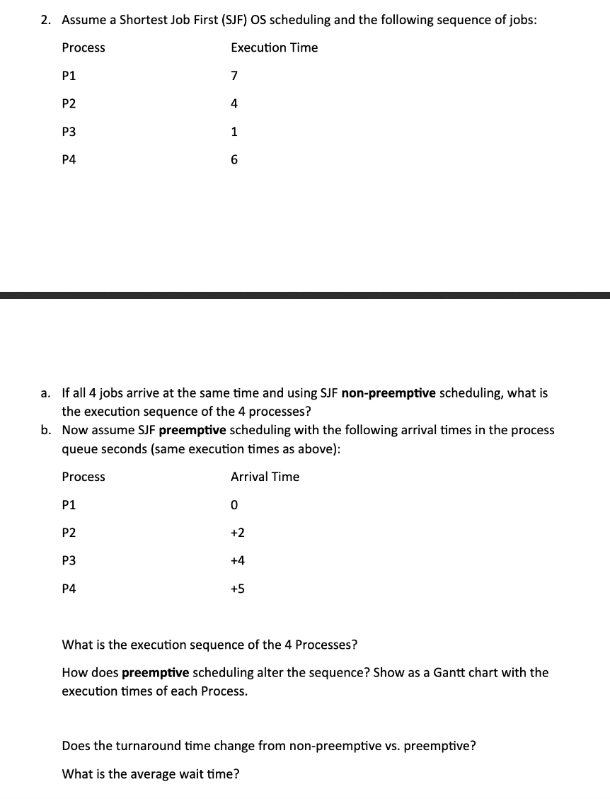 Solved 2. Assume a Shortest Job First (SJF) OS scheduling | Chegg.com