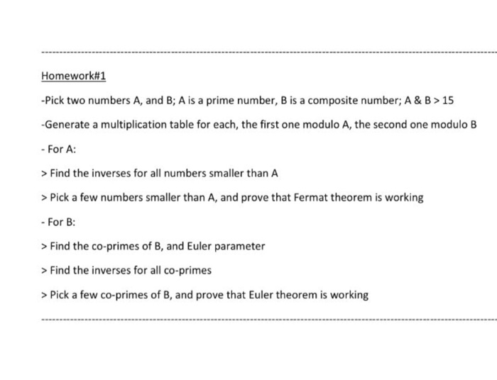 Solved Homework#1 -Pick two numbers A, and B; A is a prime | Chegg.com