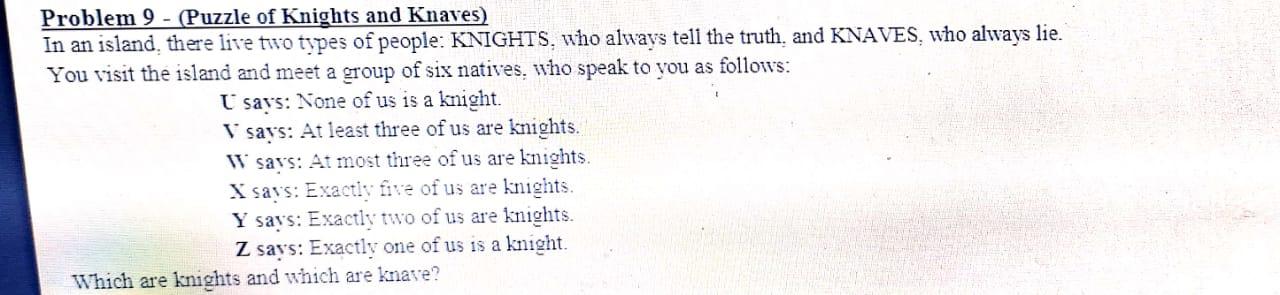 Solved Problem 9 - (Puzzle of Knights and Knaves) In an | Chegg.com