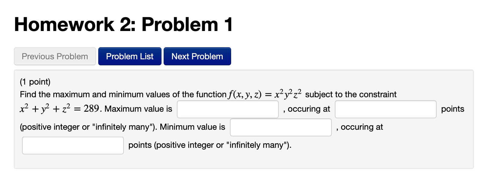 Solved Homework 2: Problem 1 Previous Problem Problem List | Chegg.com