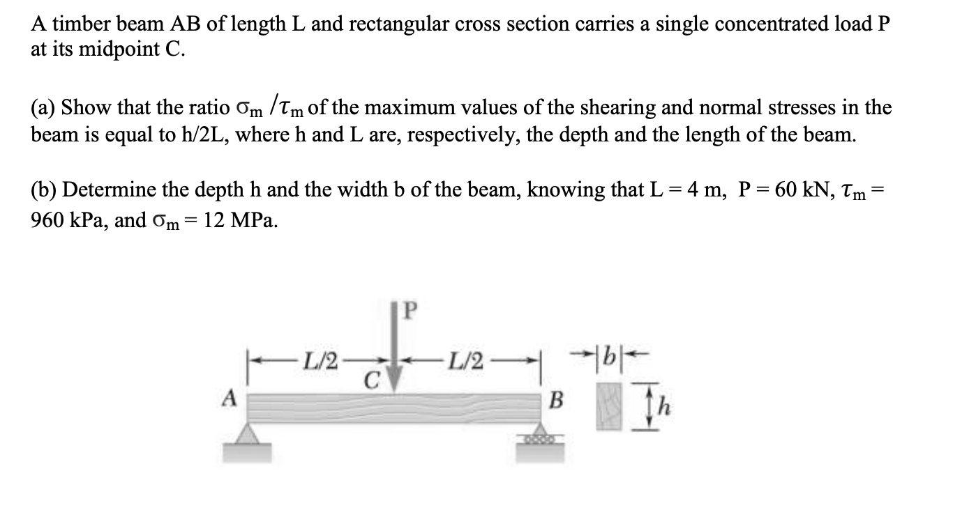 Solved A timber beam AB of length L and rectangular cross | Chegg.com