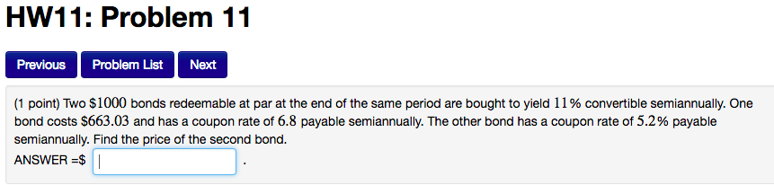 Solved HW11: Problem 11 Previous Problem List Next (1 point) | Chegg.com