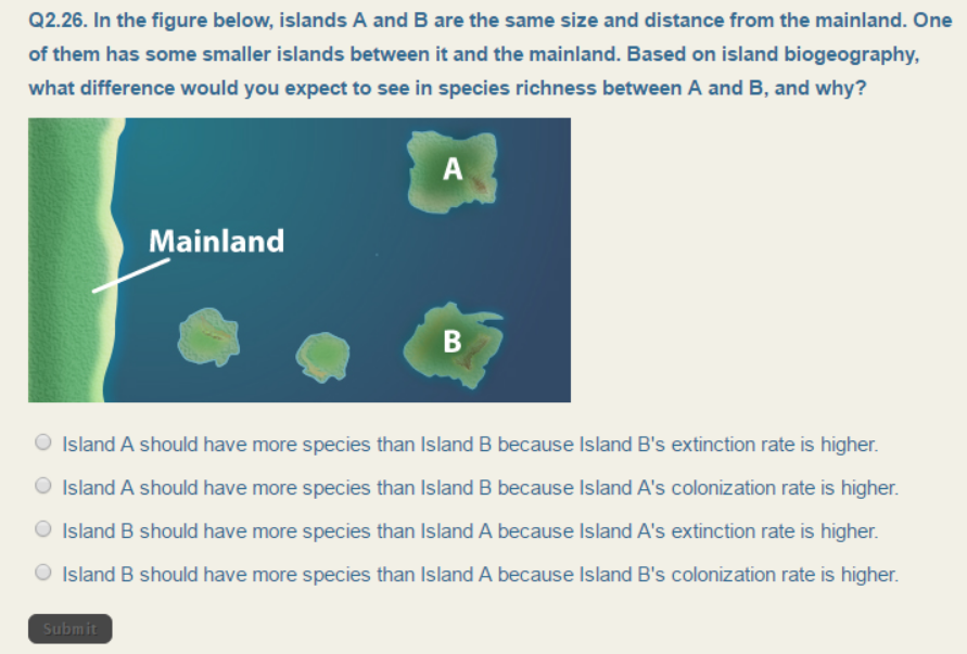 Solved Q2.26. ﻿In the figure below, islands A and B are the | Chegg.com