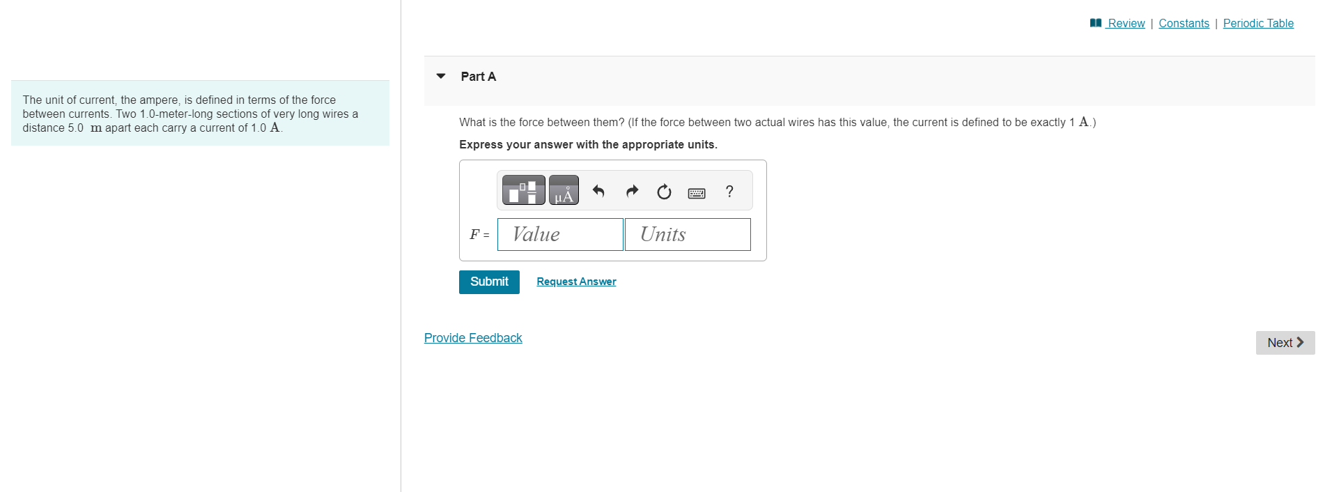 Solved The unit of current, the ampere, is defined in terms | Chegg.com