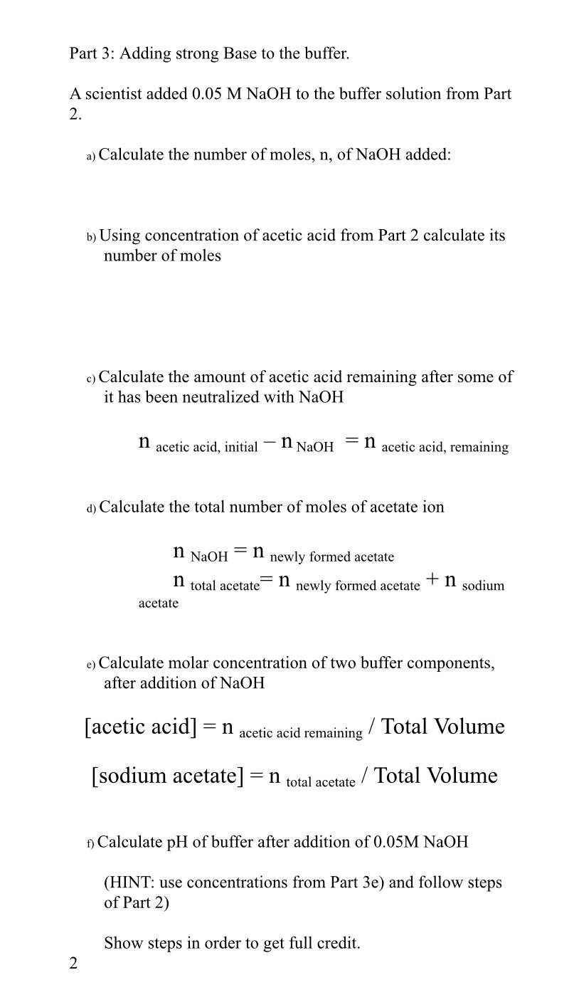 Solved Part 2: Making buffer solution. A scientist is going | Chegg.com