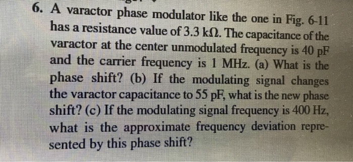 Solved Figure 6-11 A varactor phase modulator. f Carrier + V | Chegg.com