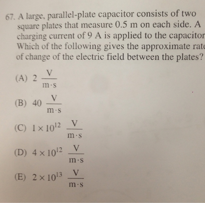 Solved 67 A Large Parallel Plate Capacitor Consists Of Two 