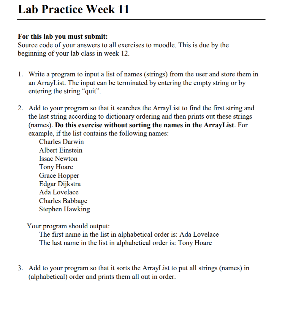 Solved Lab Practice Week 11 For this lab you must submit: | Chegg.com