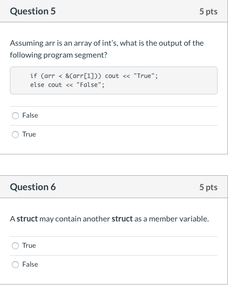 Solved Question 5 5 pts Assuming arr is an array of int's, | Chegg.com