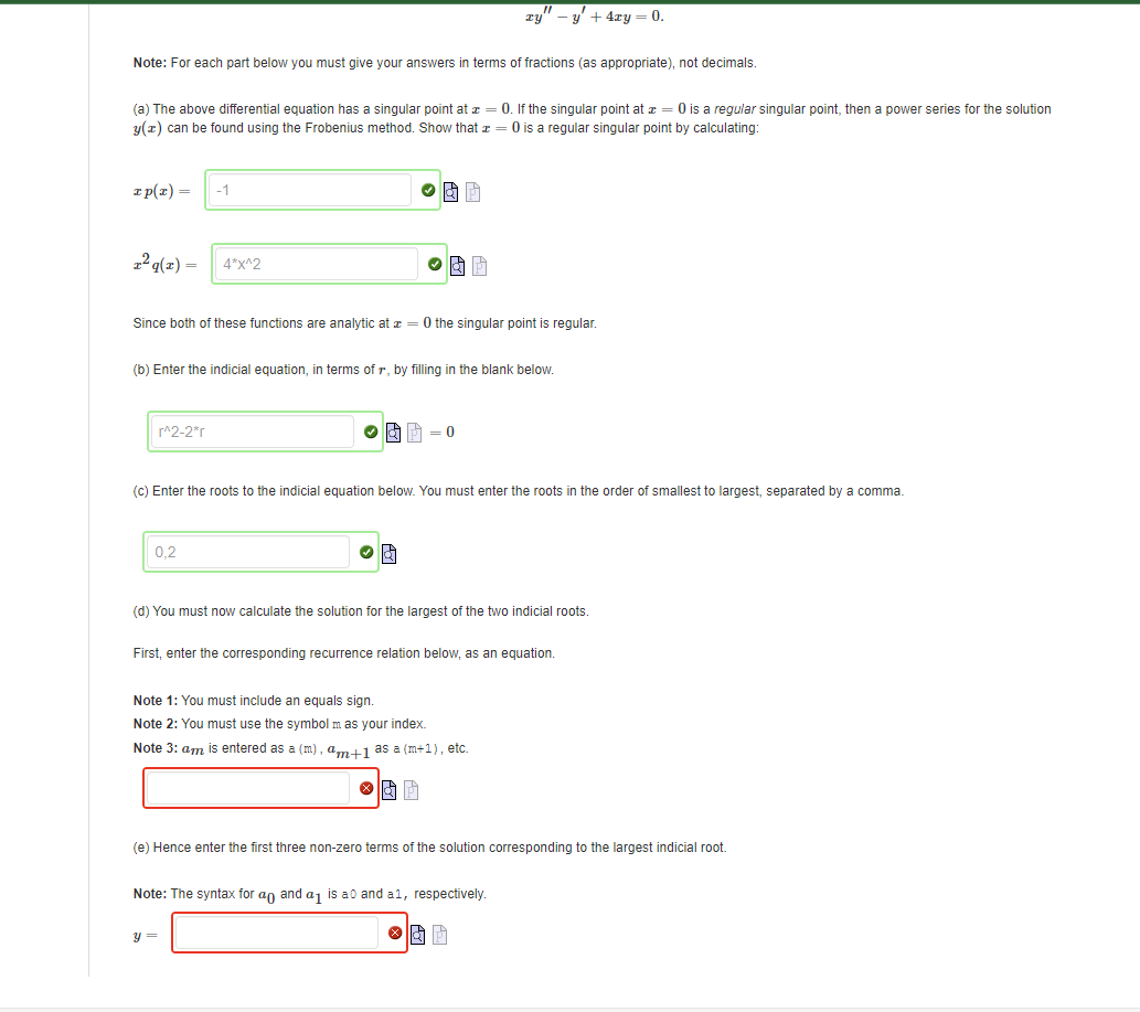 Solved xy′′−y′+4xy=0 Note: For each part below you must give | Chegg.com