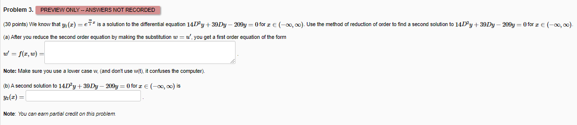 Solved Problem 3. PREVIEW ONLY -- ANSWERS NOT RECORDED (30 | Chegg.com