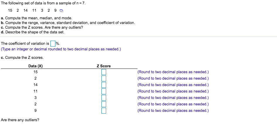 Solved The following set of data is from a sample of n7 15 2 | Chegg.com