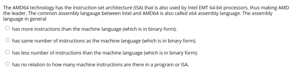 Solved The AMD64 technology has the instruction set | Chegg.com