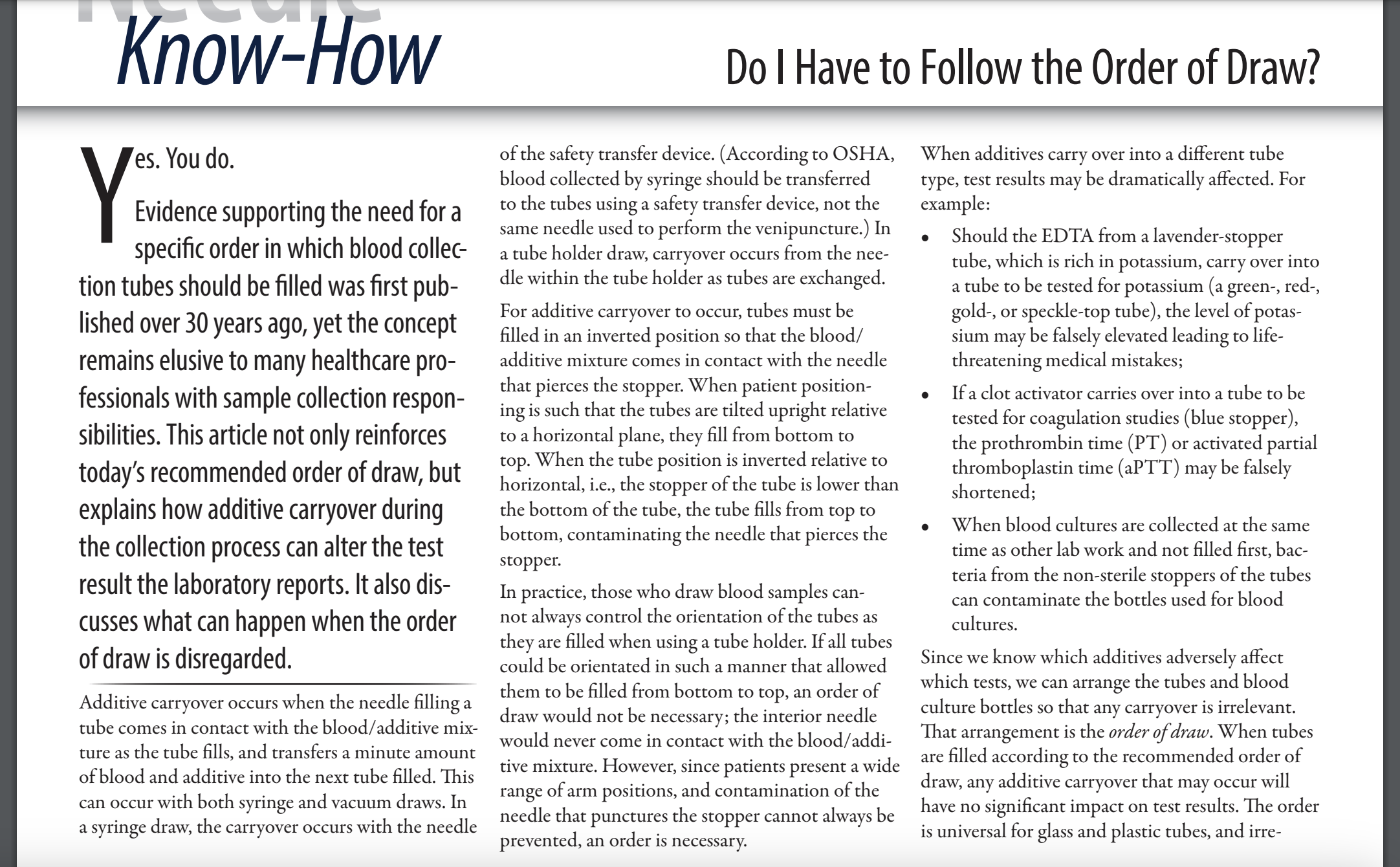 Solved KnOW-How Do I Have to Follow the Order of Draw? es. | Chegg.com