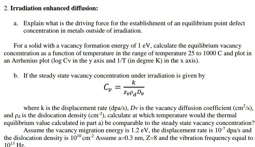 2. Irradiation enhanced diffusion: Explain what is | Chegg.com