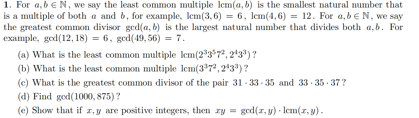 Solved 1. For a,b∈N, we say the least common multiple | Chegg.com
