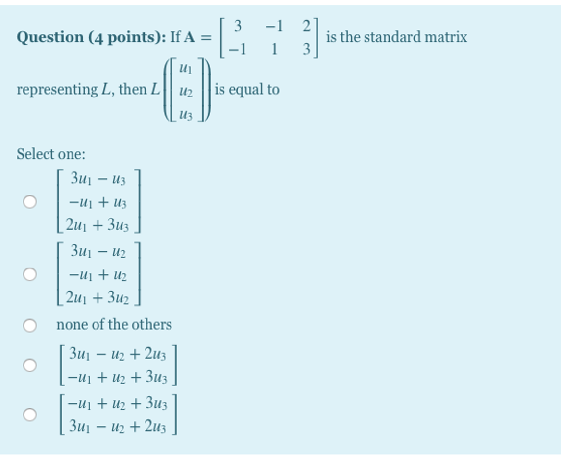Solved SUBJECT : LINEAR ALGEBRA MULTIPLE CHOISE QUESTION - | Chegg.com