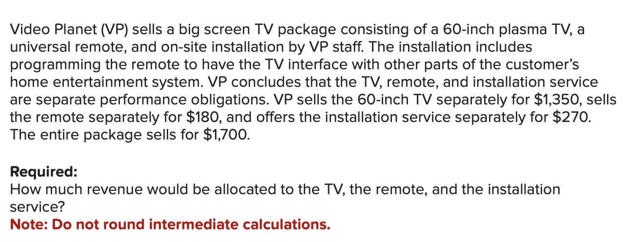 Solved Video Planet (VP) sells a big screen TV package | Chegg.com