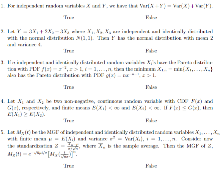 Solved 1. For independent random variables X and Y , we have | Chegg.com