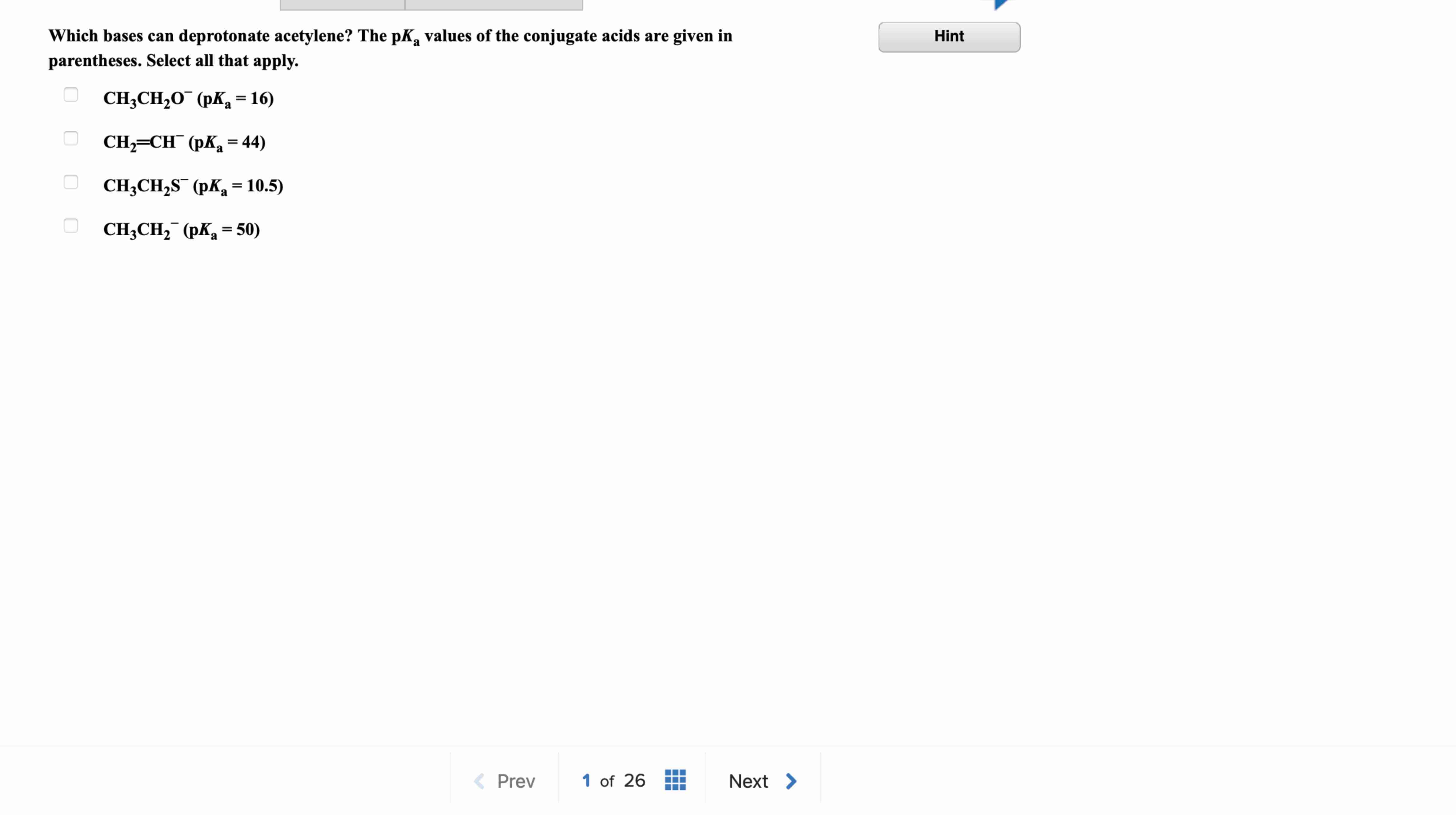Solved Which bases can deprotonate acetylene? The pK_(a) | Chegg.com