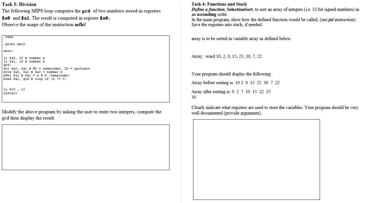 Solved Task 3: Division Task 4: Functions and Stack Define a | Chegg.com
