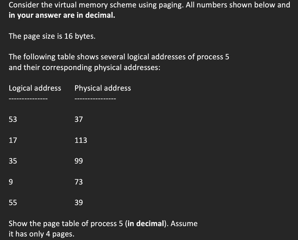 Solved Consider the virtual memory scheme using paging. All | Chegg.com