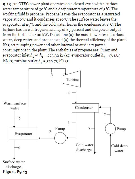 Solved 9-13 An OTEC power plant operates on a closed-cycle | Chegg.com