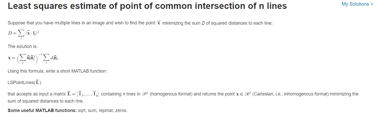 Least squares estimate of point of common | Chegg.com