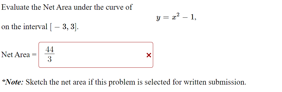 Solved Evaluate the Net Area under the curve of y = x2 – 1, | Chegg.com