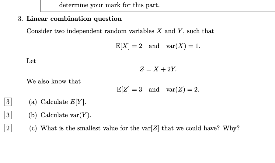 Solved determine your mark for this part. Linear combination | Chegg.com