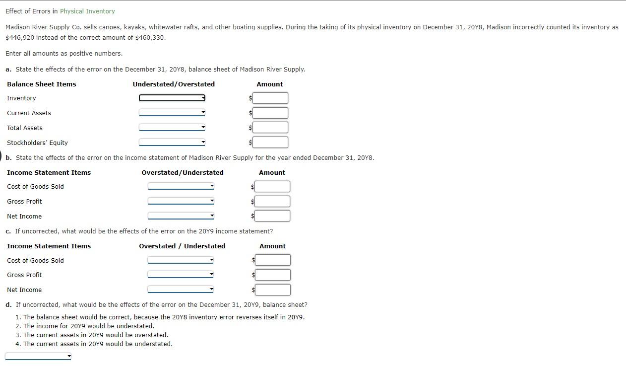 Solved Effect of Errors in Physical Inventory Madison River | Chegg.com