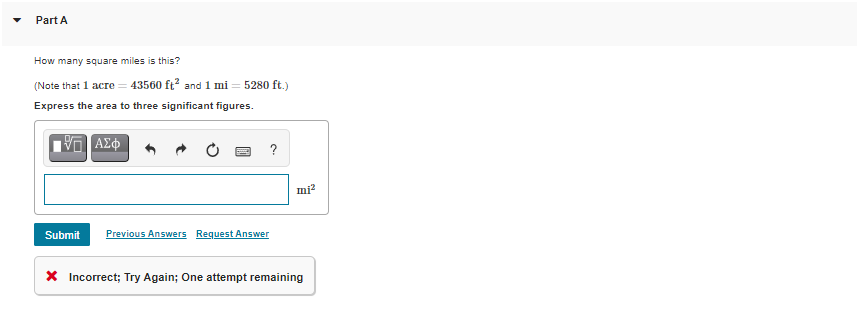 Solved Part A How many square miles is this? (Note that 1 | Chegg.com