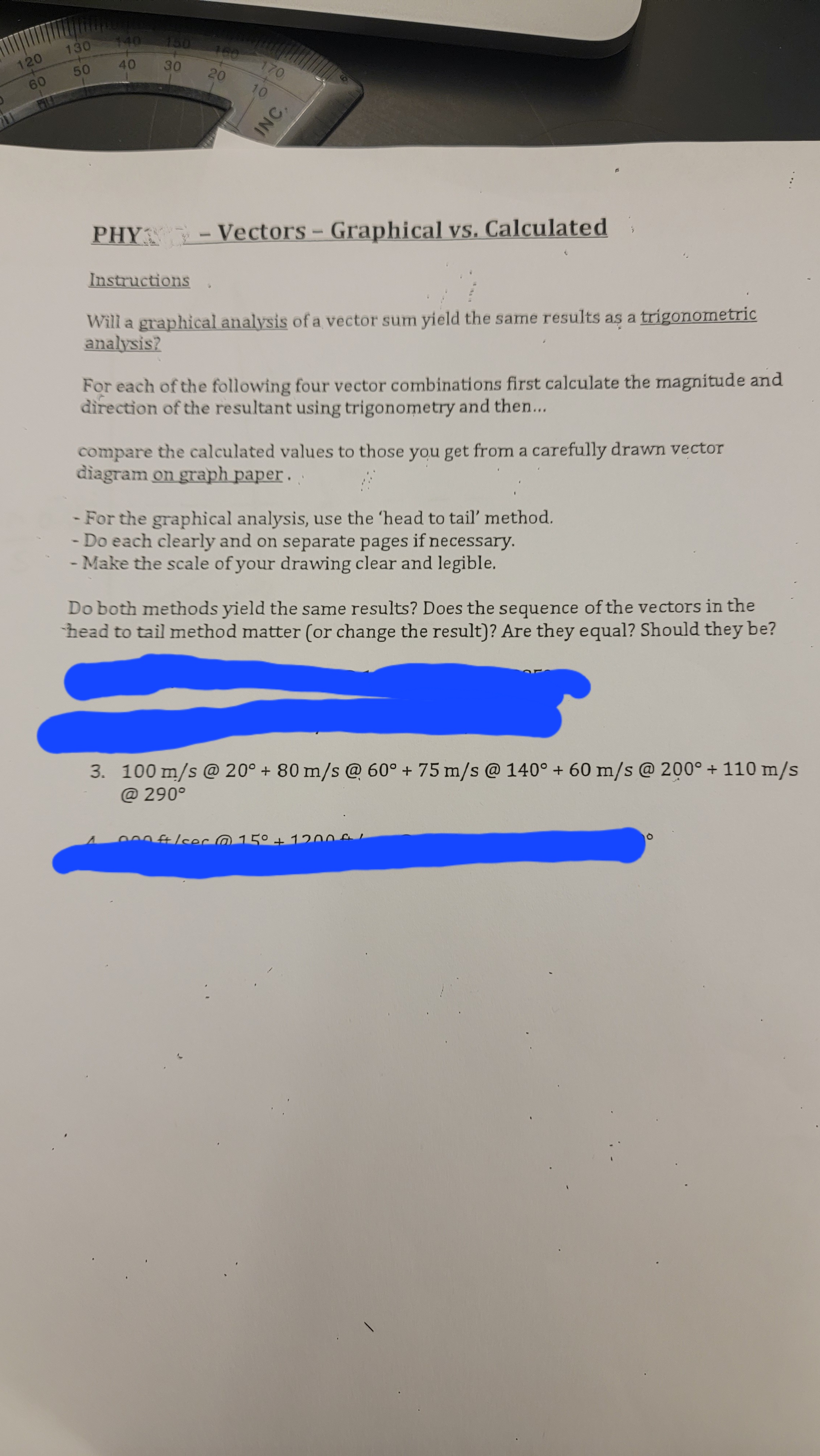 Solved PHY - Vectors - Graphical vs. Calculated Instructions | Chegg.com