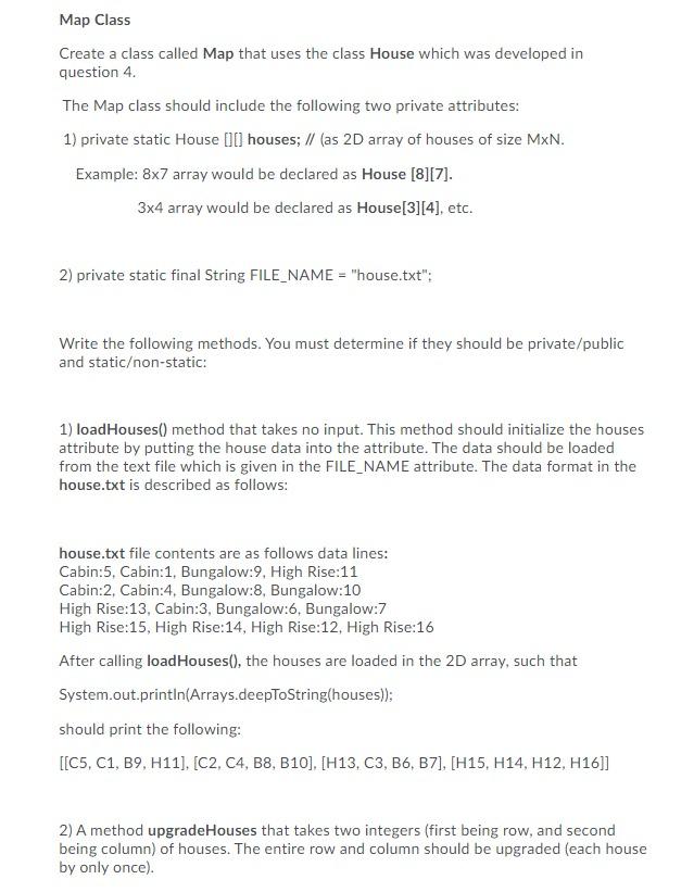 Map Class Create a class called Map that uses the | Chegg.com