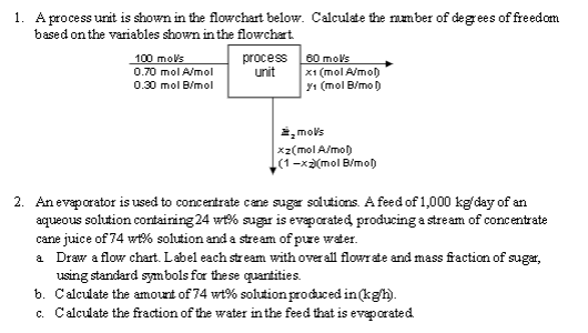 Solved 1. A process unit is shown in the flowchart below. | Chegg.com