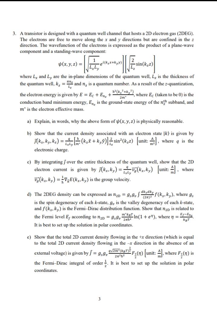 Solved 3. A transistor is designed with a quantum well | Chegg.com