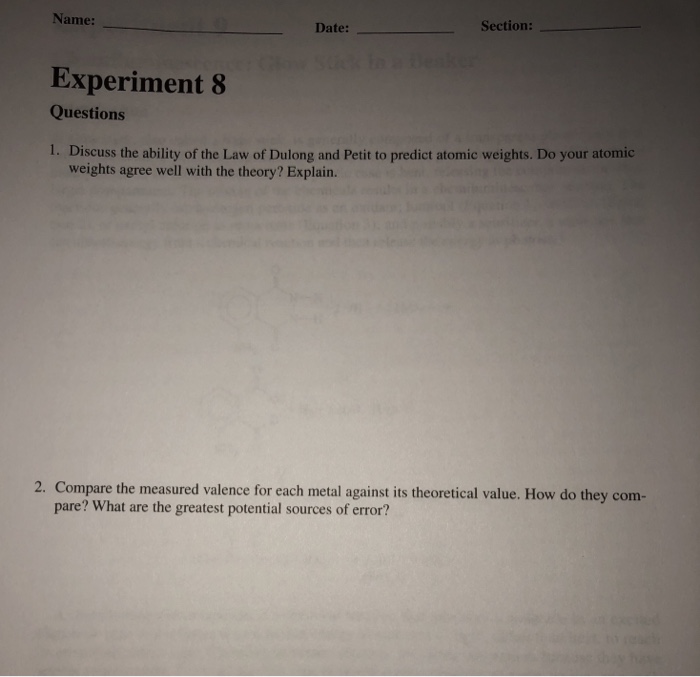 Solved Section: Name: Date: Experiment 8 Questions Discuss | Chegg.com