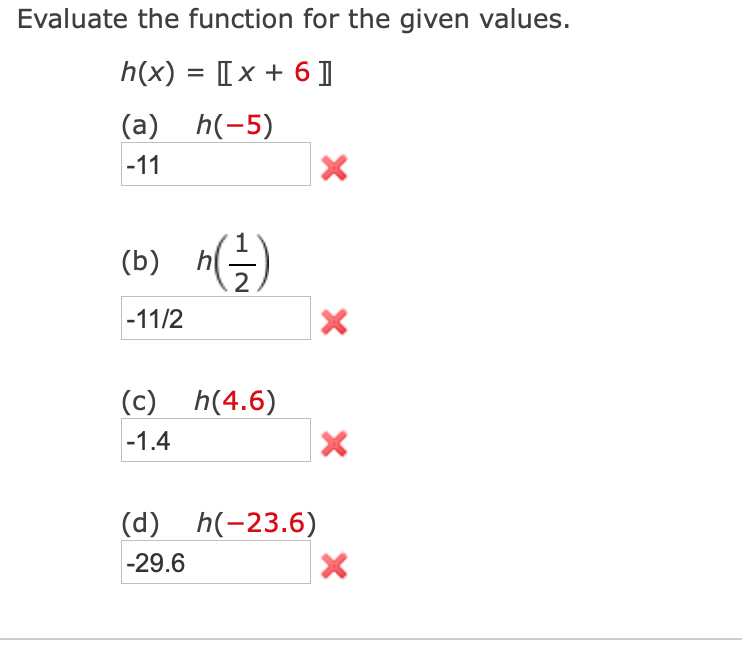 Solved Evaluate the function for the given values. | Chegg.com