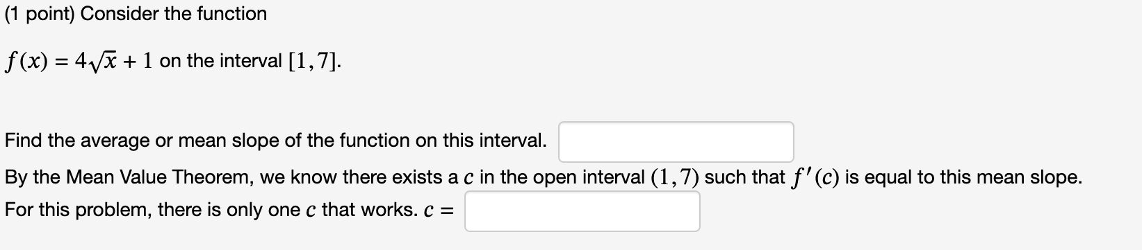 Solved (1 point) Consider the function f(x)=4x+1 on the | Chegg.com