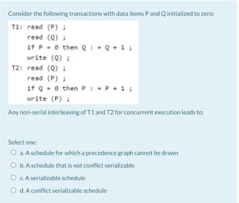 Solved Consider the following transactions with data items | Chegg.com