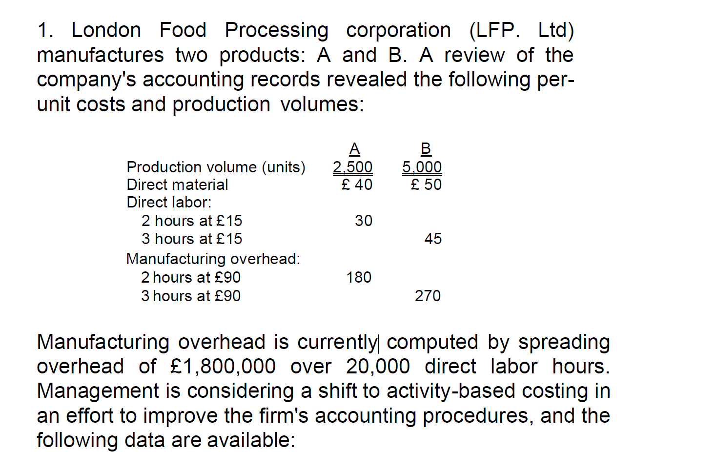 Solved 1. London Food Processing corporation (LFP. Ltd) | Chegg.com